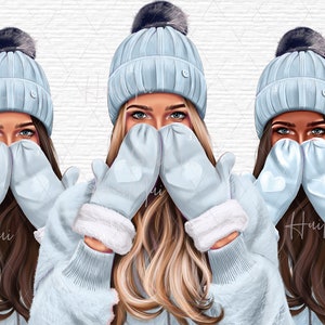 Cute Winter Girl Clipart, Cozy Winter Clipart, Snow Snowing, Christmas ...