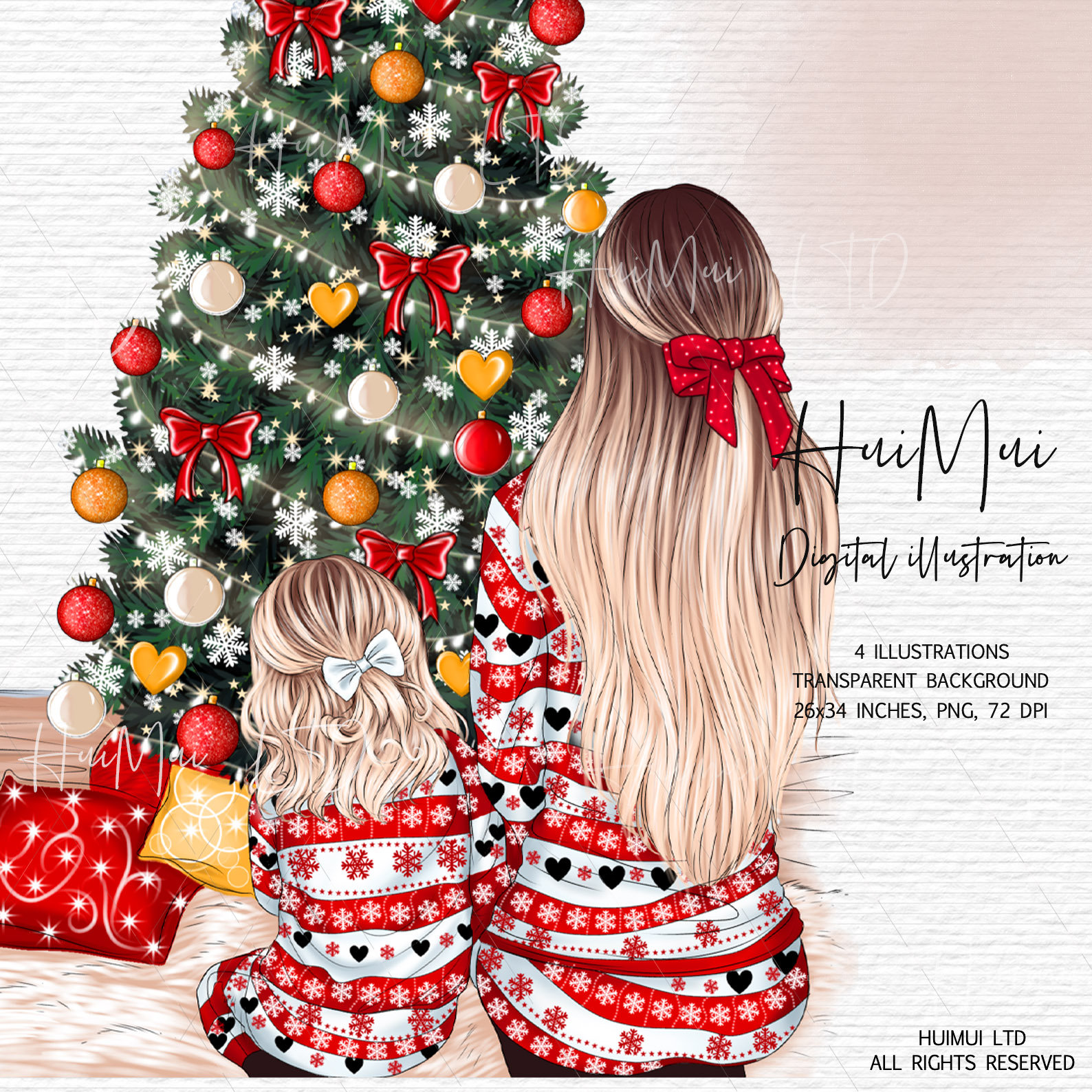 Christmas Clipart Mother and Daughter, Christmas Tree Gifts Clipart ...