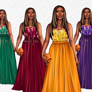 Elegant African American Woman Clipart Long Formal Dress Clip Art ...