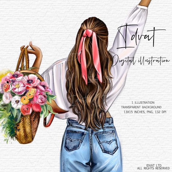 Girl with flowers Clipart Floral Clipart Spring flowers - Etsy