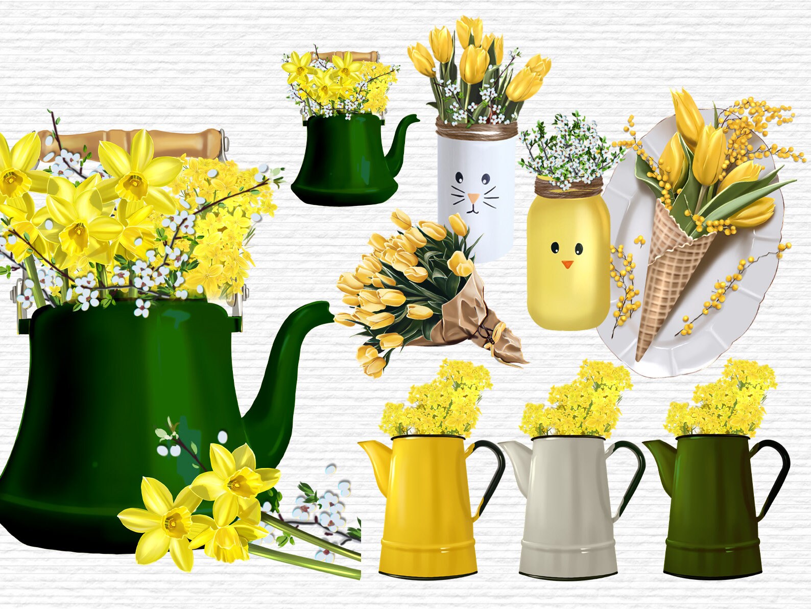 Easter Clipart Spring Flowers Clipart Yellow Floral Planner - Etsy