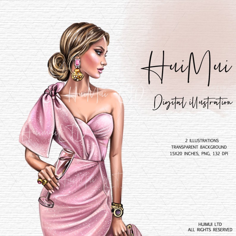 Fashion Girl Clipart Pink Dress Girl Clipart Fashion | Etsy