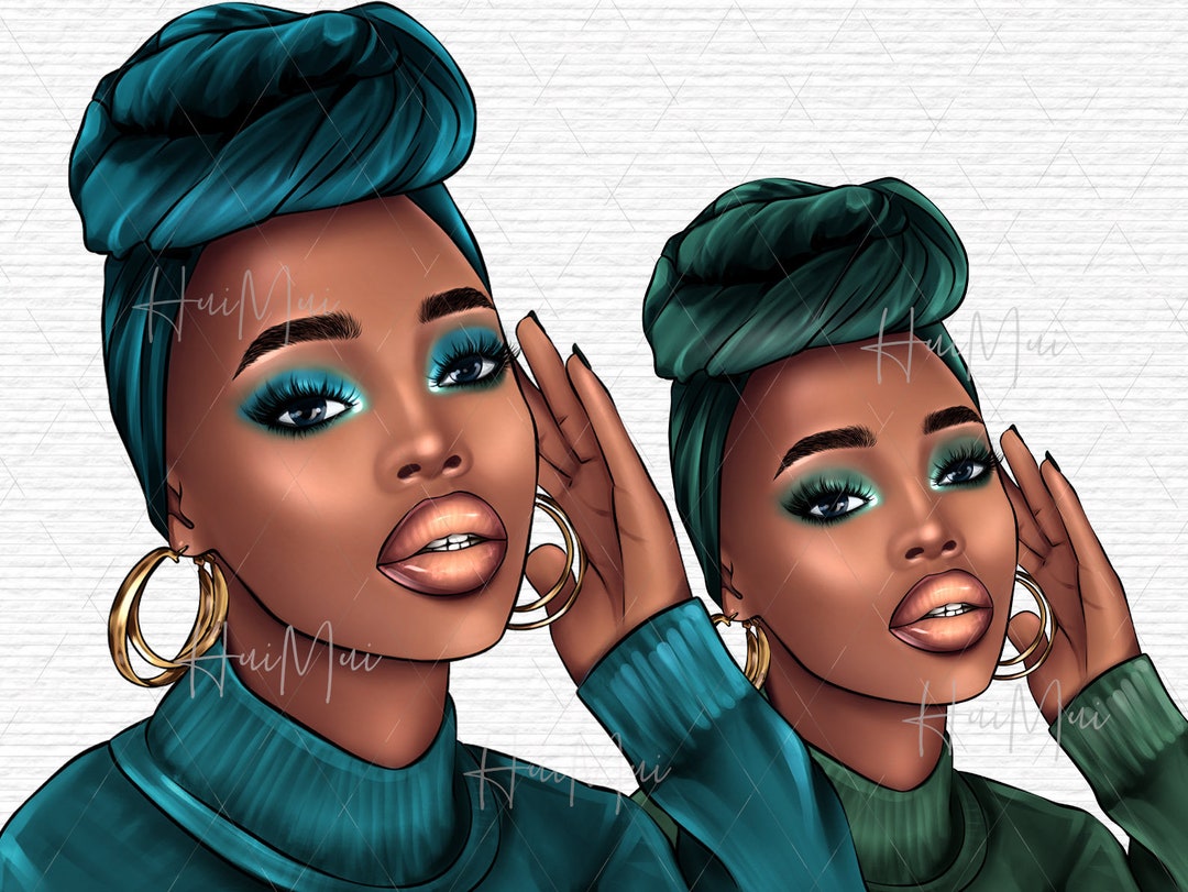 Beautiful Face Diva Art African American Woman Clipart Cute Black Woman Illustration Headscarf ...