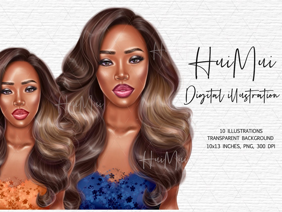 Fashion Girl Clipart, African American Clipart PNG Files, Black Girl ...