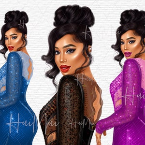 African American Woman With Formal Evening Dress, Fashion Girl Clipart ...