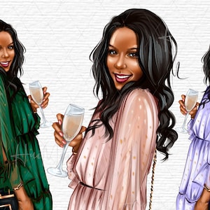 Birthday Girl Png, Dark Skin Fashion Clipart, Party Illustration ...