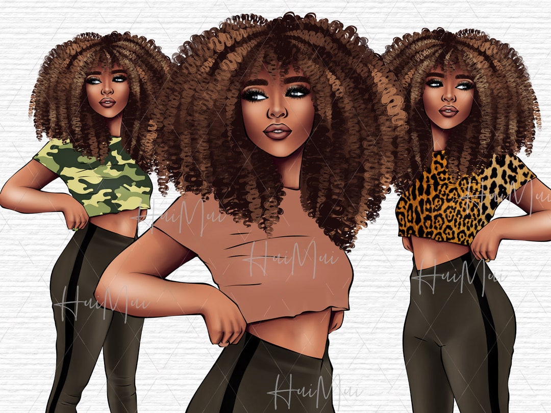 Summer African American Woman Clipart Black Woman Natural Hair Clip Art Fashion Girl PNG Black ...