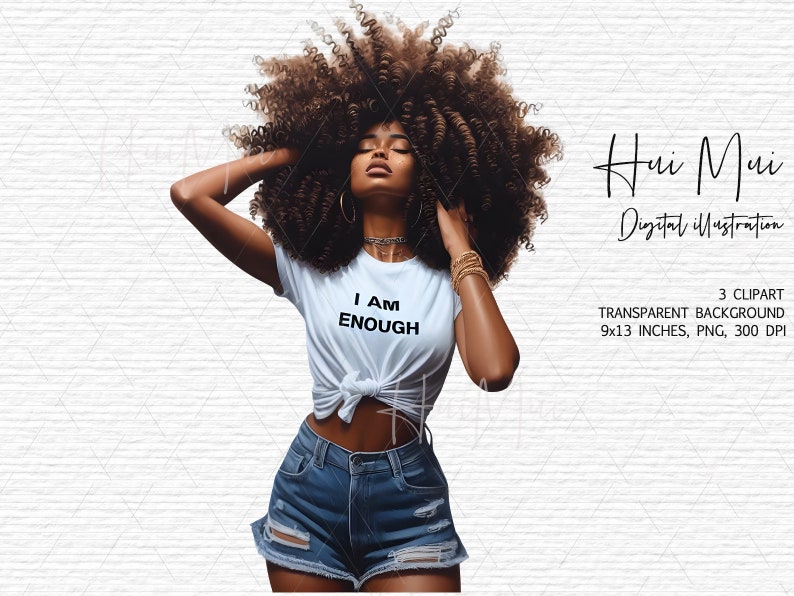I Am Enough Black Girl Clipart Bundle Empowering Black Woman Clipart ...