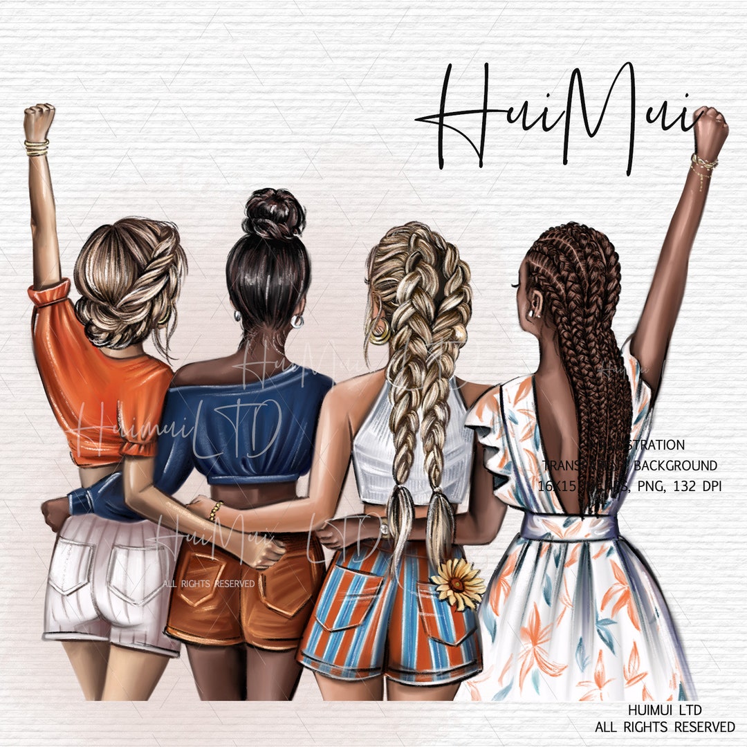 BEST FRIENDS Clipart, Bff Girl Clipart, Summer Clipart, Light and Black ...