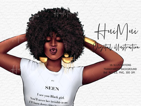 Black Woman Clipart Commercial Use Hand Drawn Sticker - Etsy UK