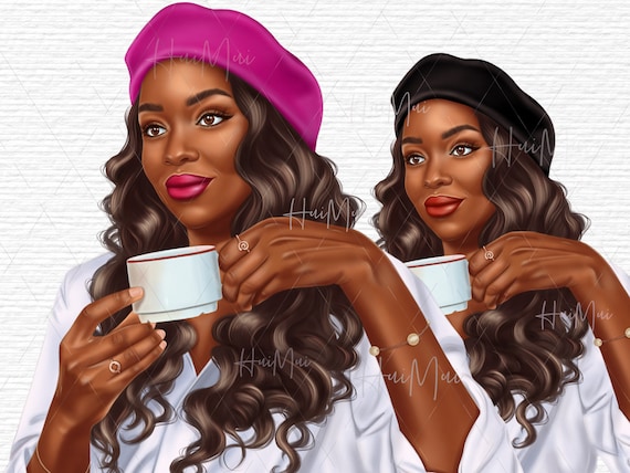 African American Woman Drinking Coffee Tea Black Woman Etsy