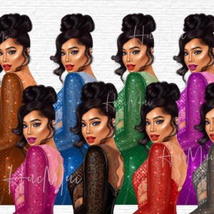 African American Woman With Formal Evening Dress, Fashion Girl Clipart ...