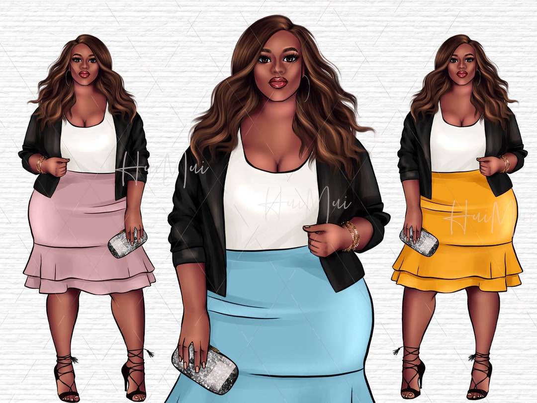 Curvy Girl Clipart, Plus Size Clipart, Clipart African American Woman ...