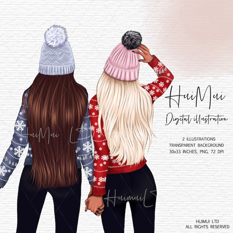 Best Friends Besties Clipart Snowing Winter Clipart Family | Etsy