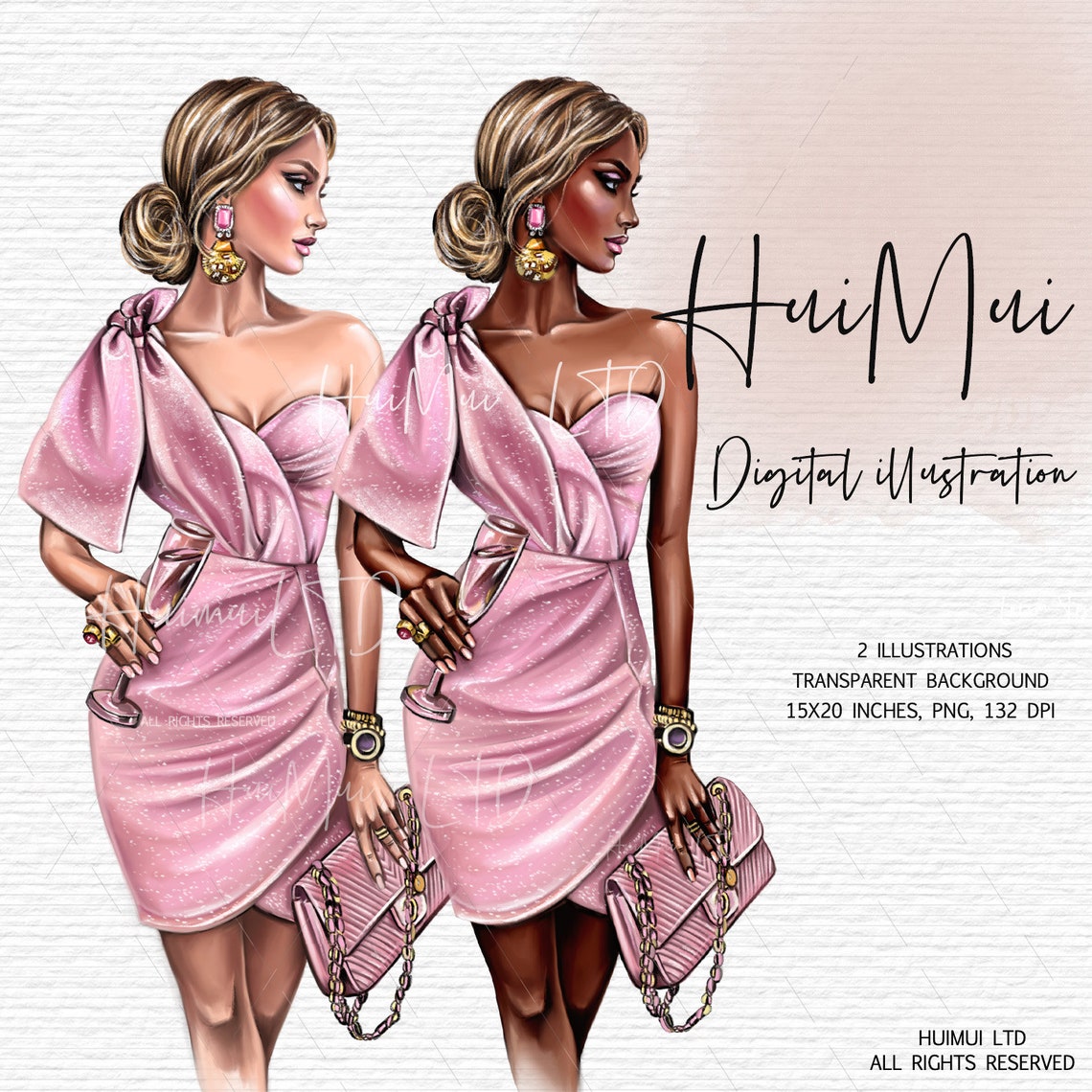 Fashion Girl Clipart Pink Dress Girl Clipart Fashion | Etsy