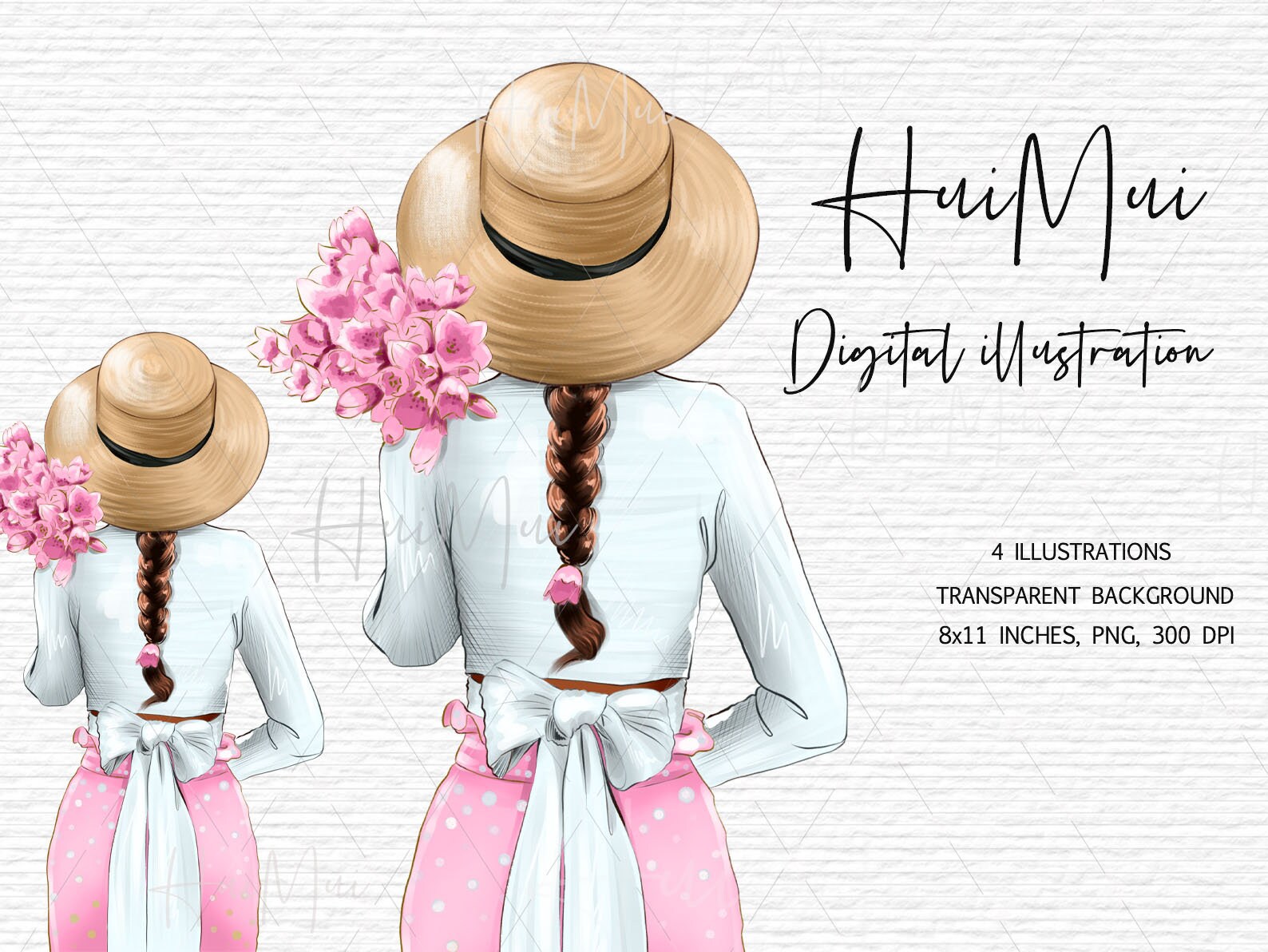 Cute Girl With Flowers Clipart Yellow Pink Watercolour - Etsy