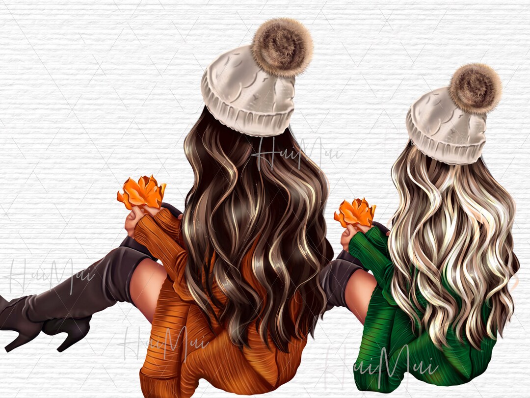 Fall Clipart Fashion Girl Clipart Orange Fall Leaves PNG Pumpkins ...