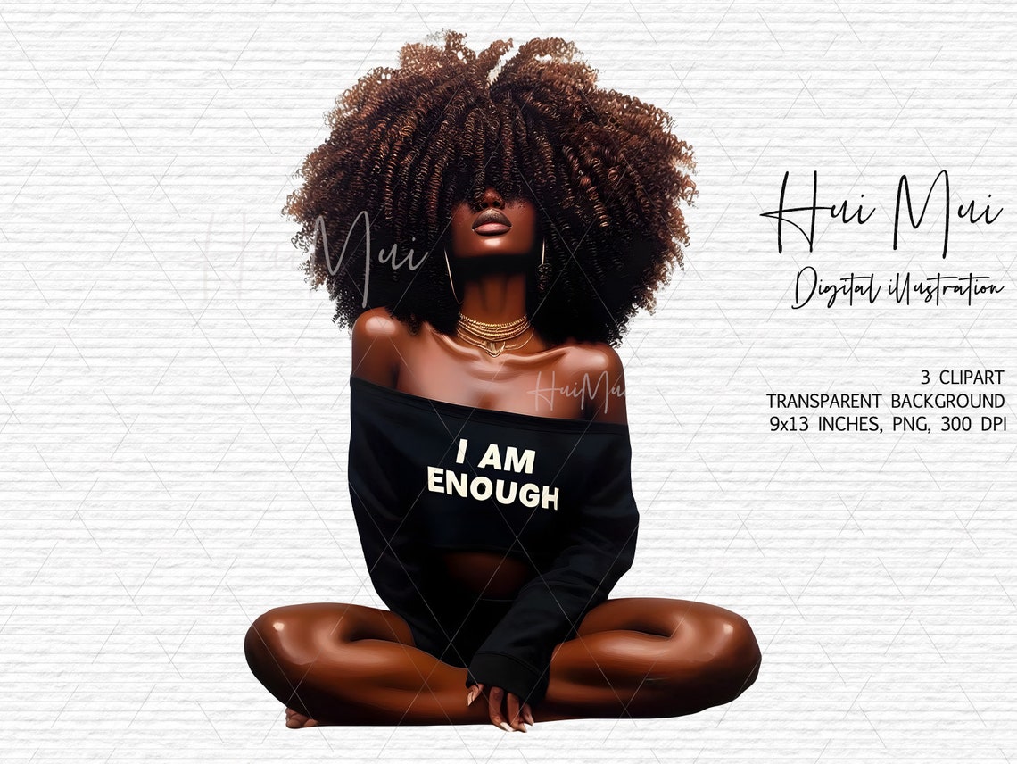 I Am Enough Black Girl Clipart Bundle Empowering Black Woman Clipart ...