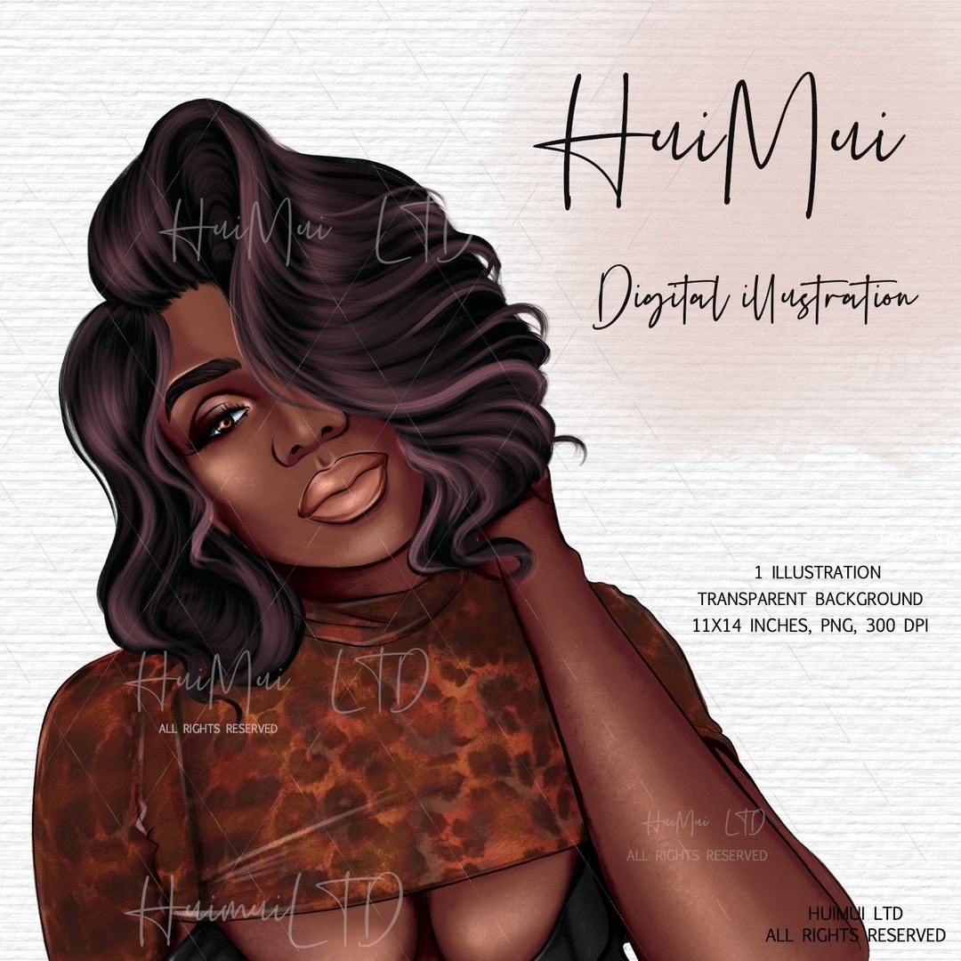 AFRICAN AMERICAN Woman Clipart, Afro Girl, Summer Clipart, Leopard ...