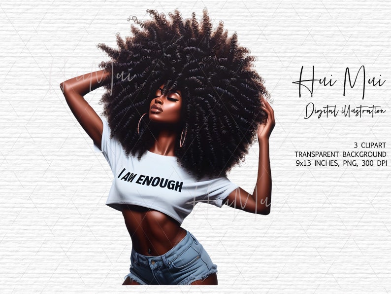 I Am Enough Black Girl Clipart Bundle Empowering Black Woman Clipart ...