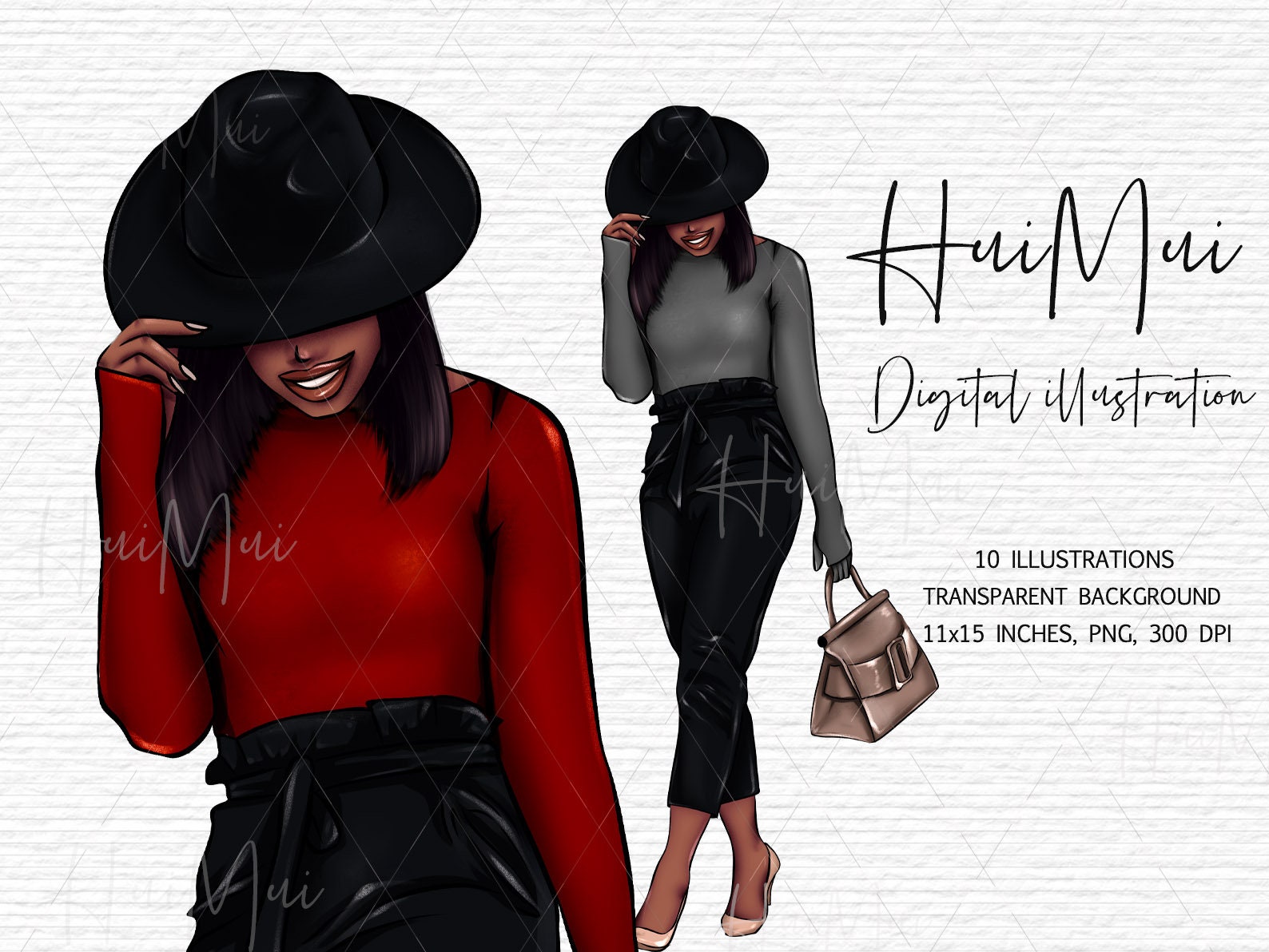 Dark Skin Fashion Illustration Clipart Summer Tshirt Designs - Etsy