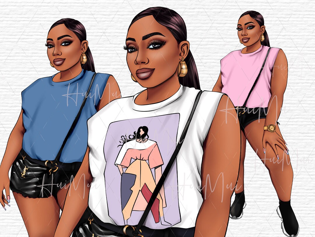 Afro Girls Clipart, Black Woman Clipart, Black Street Fashion Girl ...