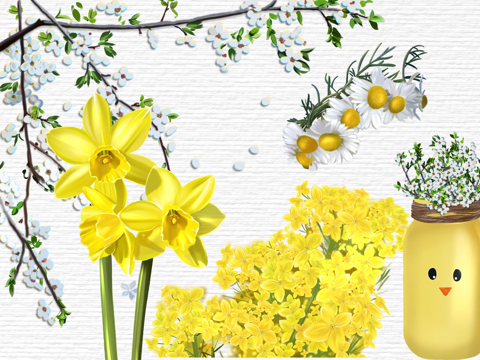 Easter Clipart Spring Flowers Clipart Yellow Floral Planner - Etsy