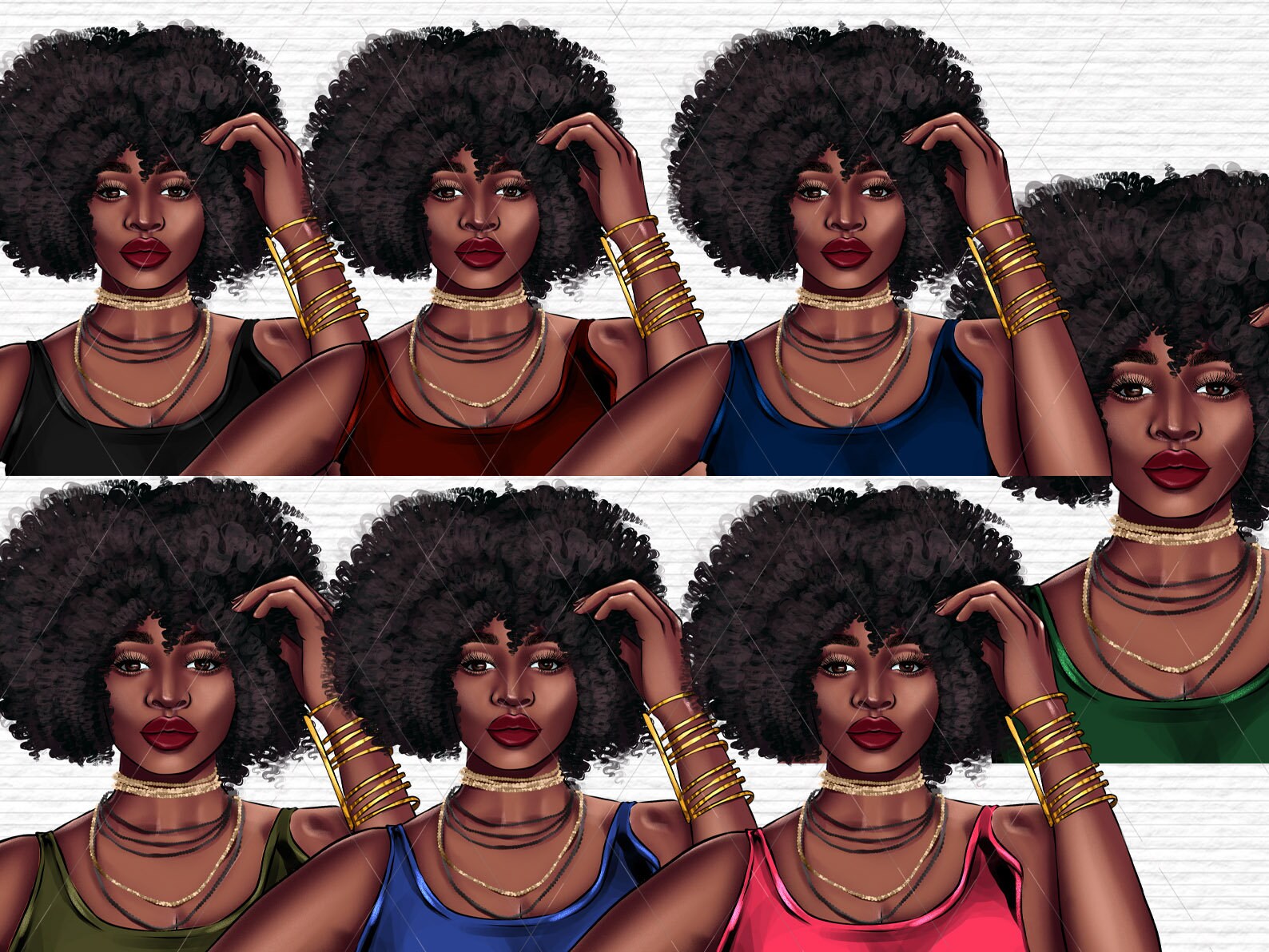 African American Women Clipart Black Woman Natural Afro Curly - Etsy