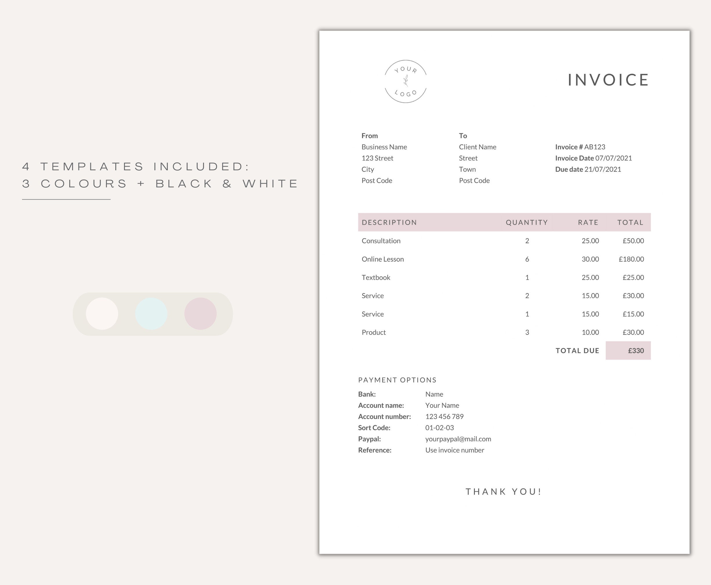 Invoice Template Word | Logo | Editable Billing Form - Etsy UK