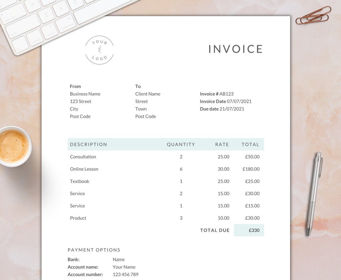 Invoice Template Word / Blue Billing Form / Editable / Instant Download ...