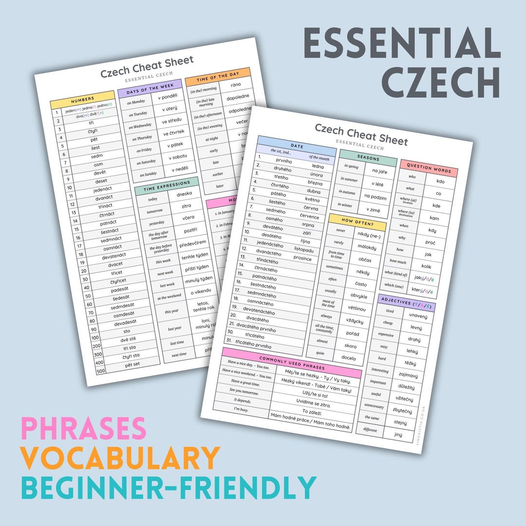 Czech Vocabulary Cheat Sheet: Essential Words & Phrases (printable PDF ...