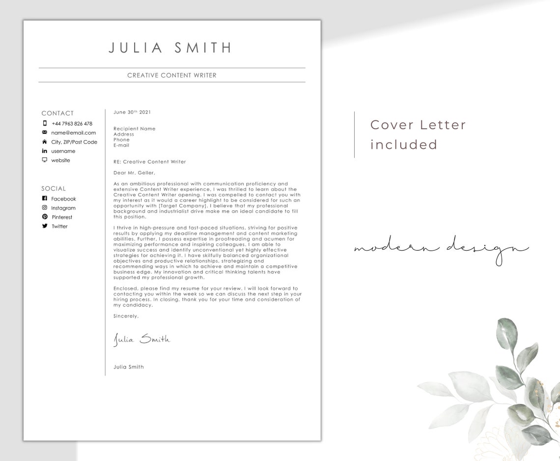 CV Template Word / Resume & Cover Letter / 2 Pages - Etsy Canada