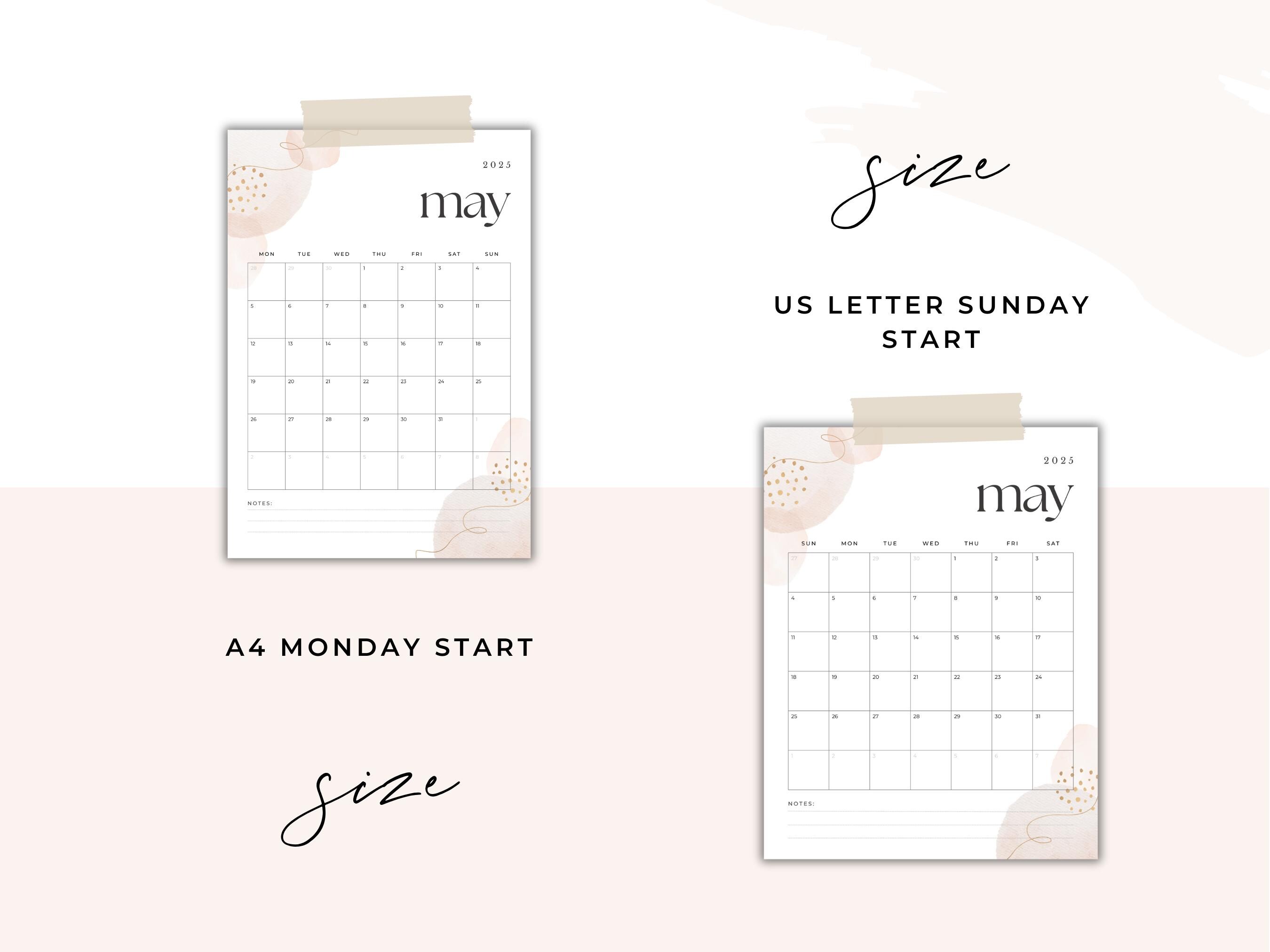 Aesthetic Boho May 2025 Calendar | One Page Printable | Earthy Neutral ...