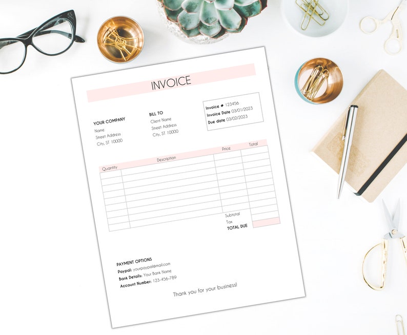 Invoice Template Word / Pink Billing Form / Editable / Instant | Etsy