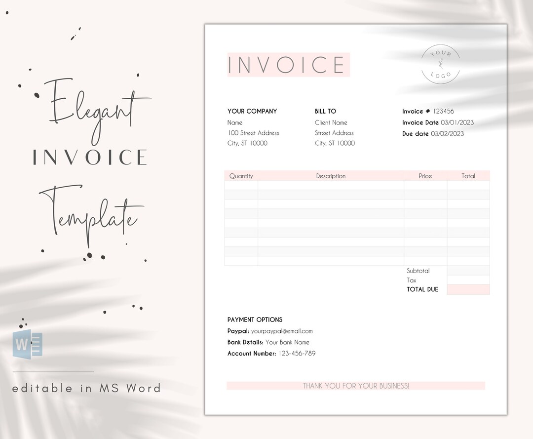 Invoice Template Word / Logo / Billing Form / Editable / Instant ...