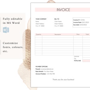 Invoice Template Word / Pink Billing Form / Editable / Instant | Etsy