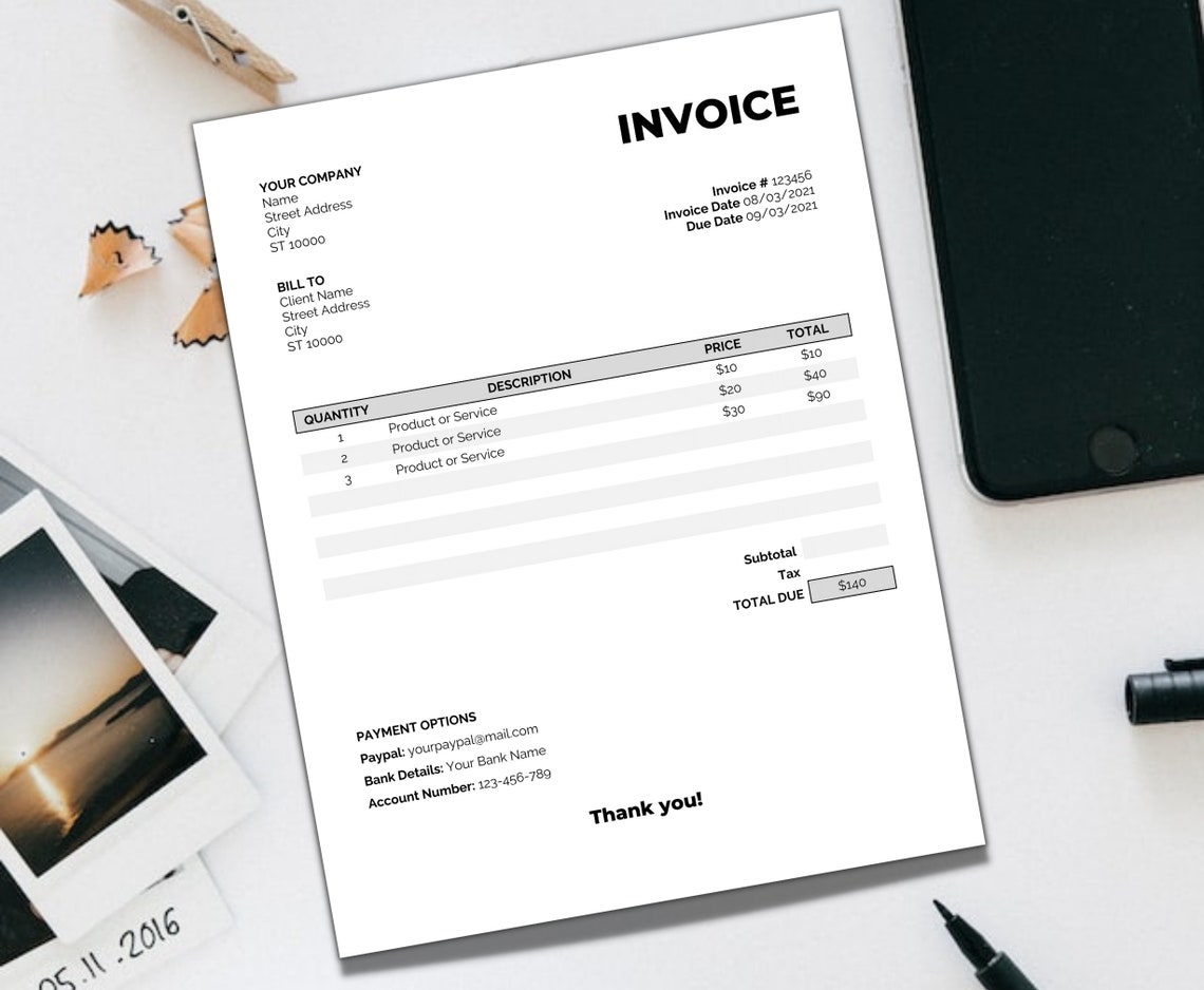 Invoice Template Word / Basic Billing Form / Editable / Instant ...