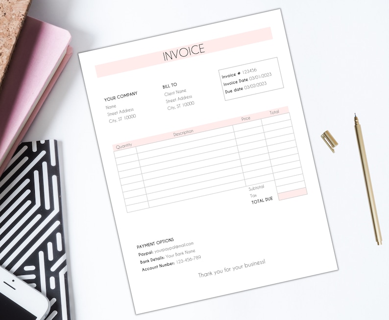 Invoice Template Word / Pink Billing Form / Editable / Instant Download ...