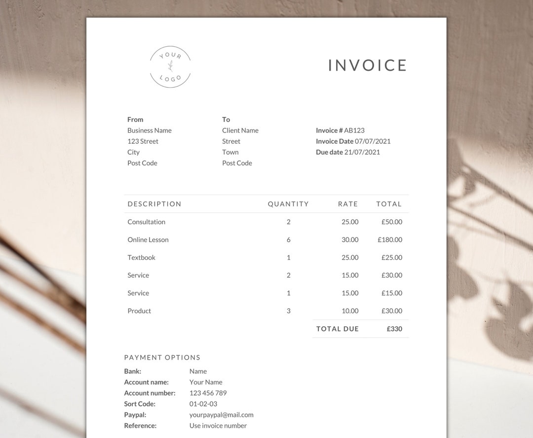 Invoice Template Word With Logo / Editable Billing Form - Etsy