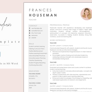 CV & Cover Letter Template | Word Teacher Resume | 2 Pages - Etsy