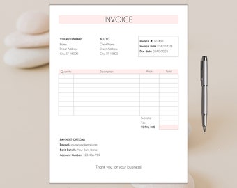 Pink Invoice Template | Etsy