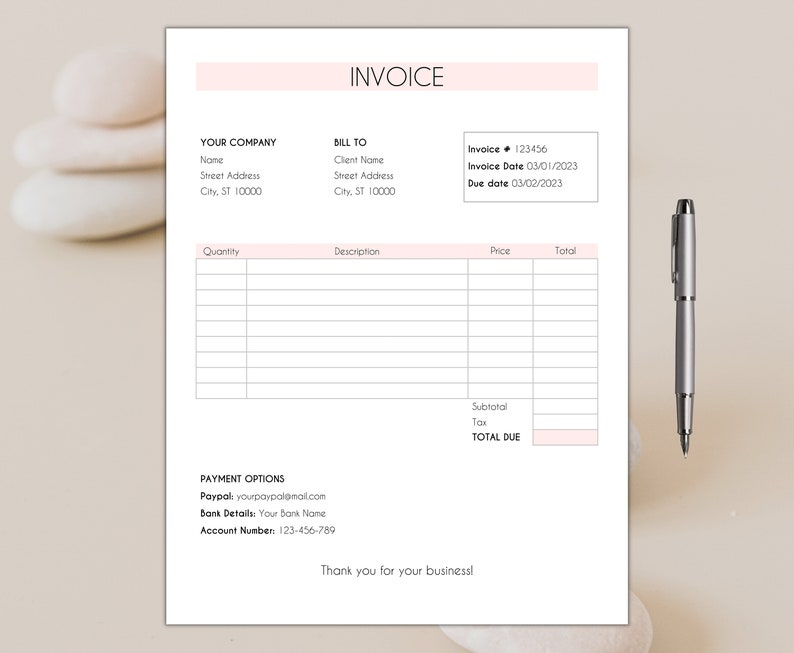 Invoice Template Word / Pink Billing Form / Editable / Instant | Etsy