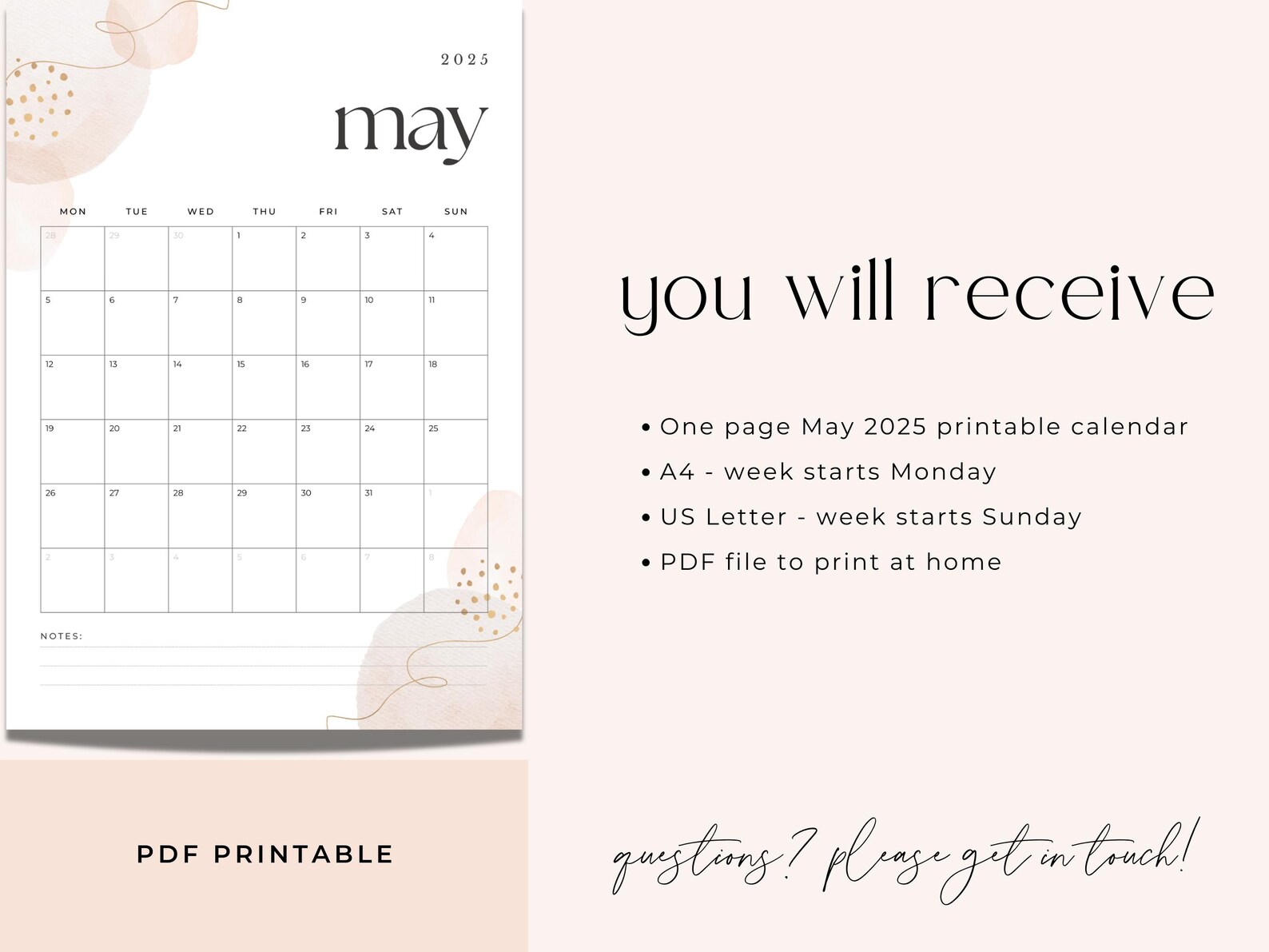 Aesthetic Boho May 2025 Calendar | One Page Printable | Earthy Neutral ...