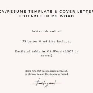CV & Cover Letter Template | Word Teacher Resume | 2 Pages - Etsy