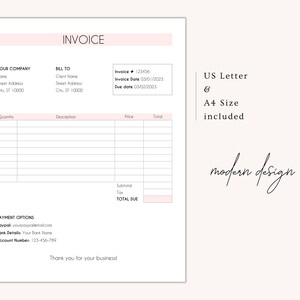 Invoice Template Word / Pink Billing Form / Editable / Instant | Etsy
