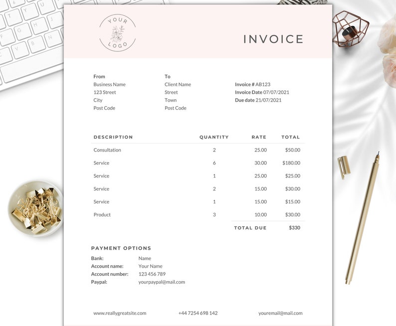 Invoice Template Word / Blush Pink Billing Form / Editable / - Etsy