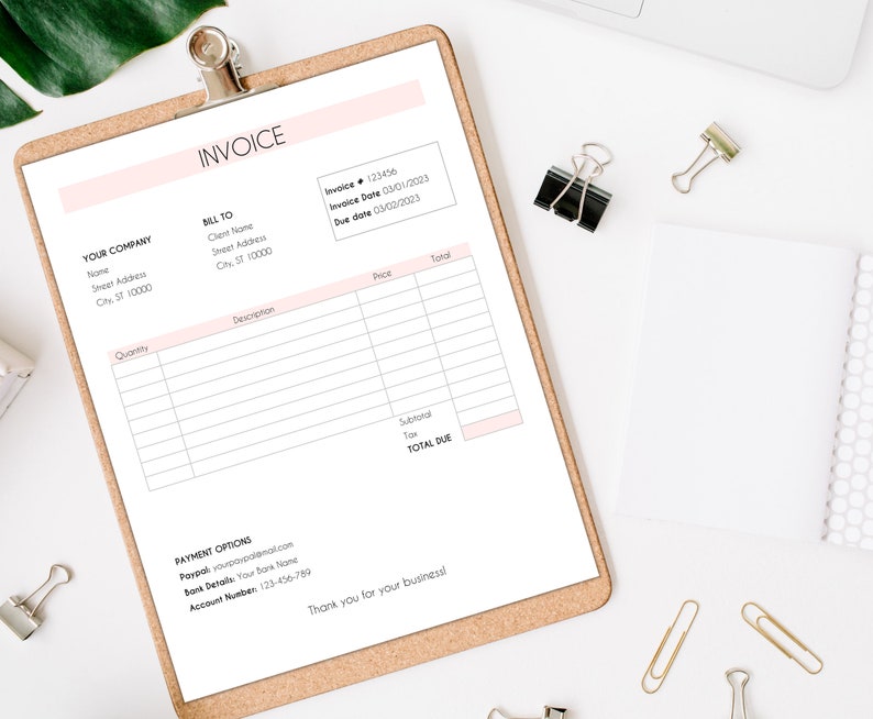 Invoice Template Word / Pink Billing Form / Editable / Instant Download ...