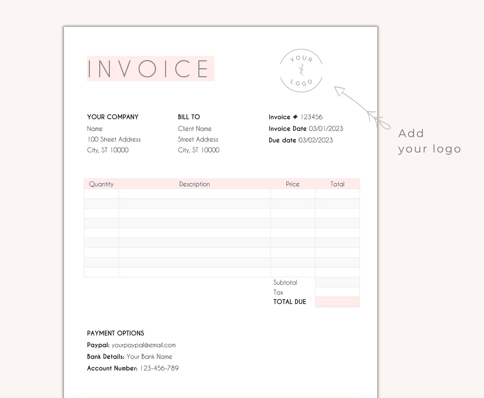 Invoice Template Word / Logo / Billing Form / Editable / Instant ...