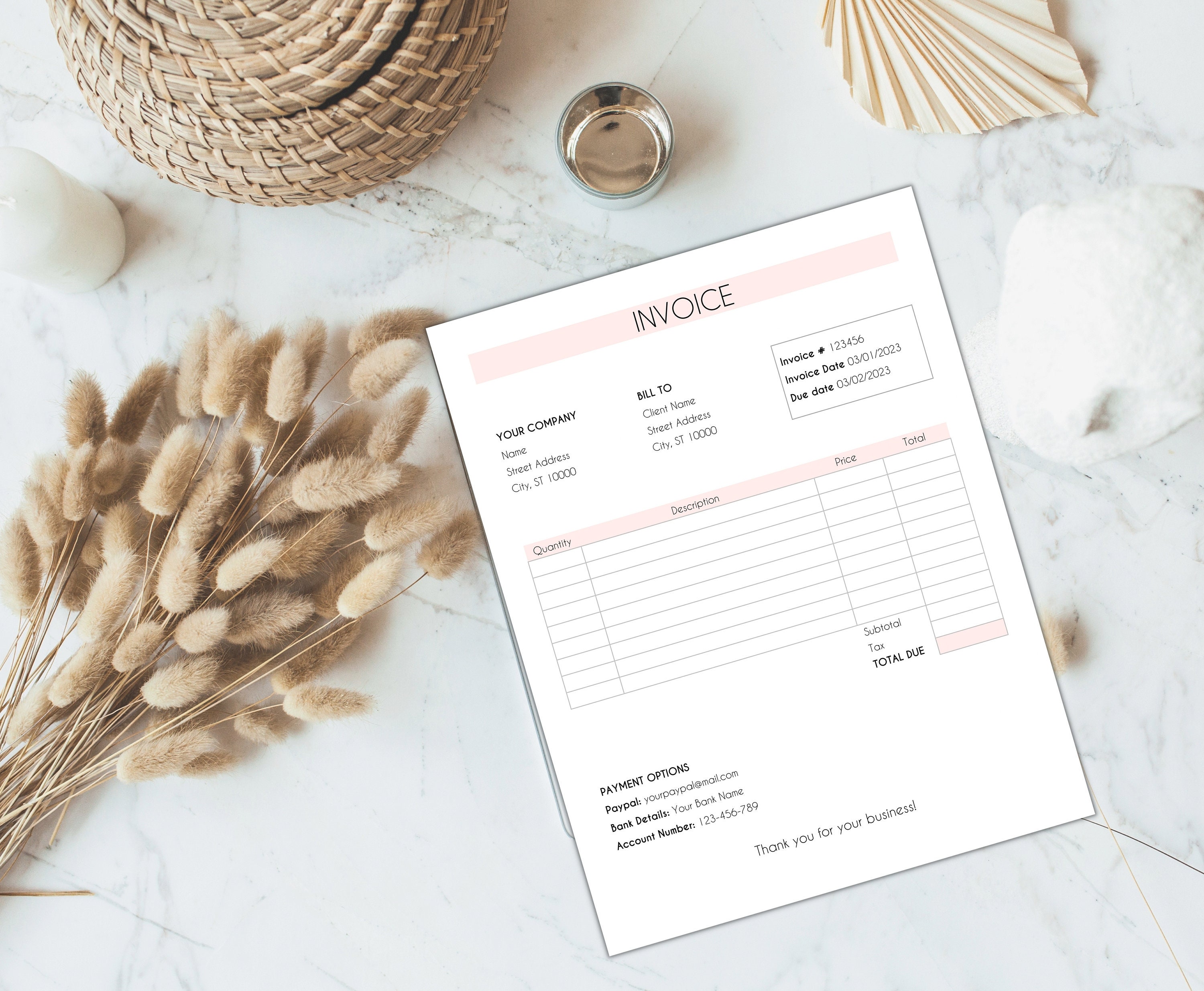 Invoice Template Word / Pink Billing Form / Editable / Instant | Etsy