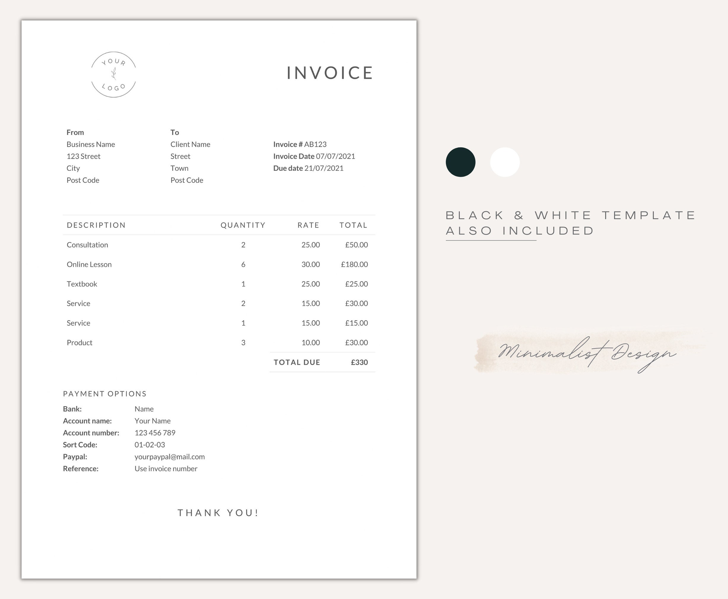 Invoice Template Word | Logo | Editable Billing Form - Etsy UK